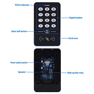 HFeng Access Control System Kit 125KHz RFID Keypad + DC12V 3A Power Supply Controller + Door Exit Button + 10pcs Keyfobs Card for Home Alarm Wooden/Metal/Glass Door