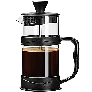 PARACITY French Press Coffee/Tea Maker, Camping Mini Coffee/Tea Press of 304 Stainless Steel Filter and Heat Resistant Glass, Cold Brew Coffee Maker 12OZ for Travel& Home Gift(Black)