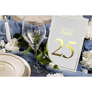 White Paper Gold Wedding Table Numbers, 1-30 And Head Table Card Included, Centerpiece Decorations,Double Sided 4x6 With Gold Stamping,For Table Number Holders