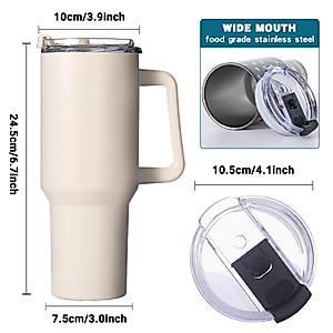 Gome 40 oz Tumbler with Handle Milky white - Stainless Steel Cup with Straw - Insulated Coffee Mug with Lid - Daisy Birthday Gifts for Women - Hand Wash Only