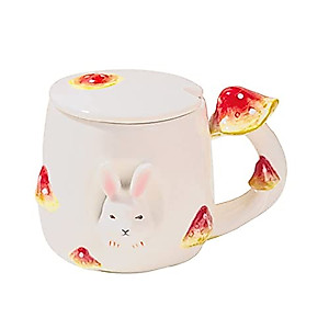 UPKOCH Care Package Ceramic Coffee Cups Rabbit Mug with Lid Water Cup Coffee Cup Coffee Mug with Rabbit Mushroom Milk Kawaii Cups Tea Mugs Gift for Adult Home Office Sympathy Gift