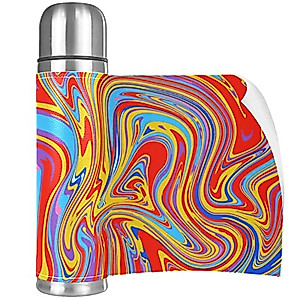 Stainless Steel Leather Vacuum Insulated Mug Marble Texture Thermos Water Bottle for Hot and Cold Drinks Kids Adults 16 Oz