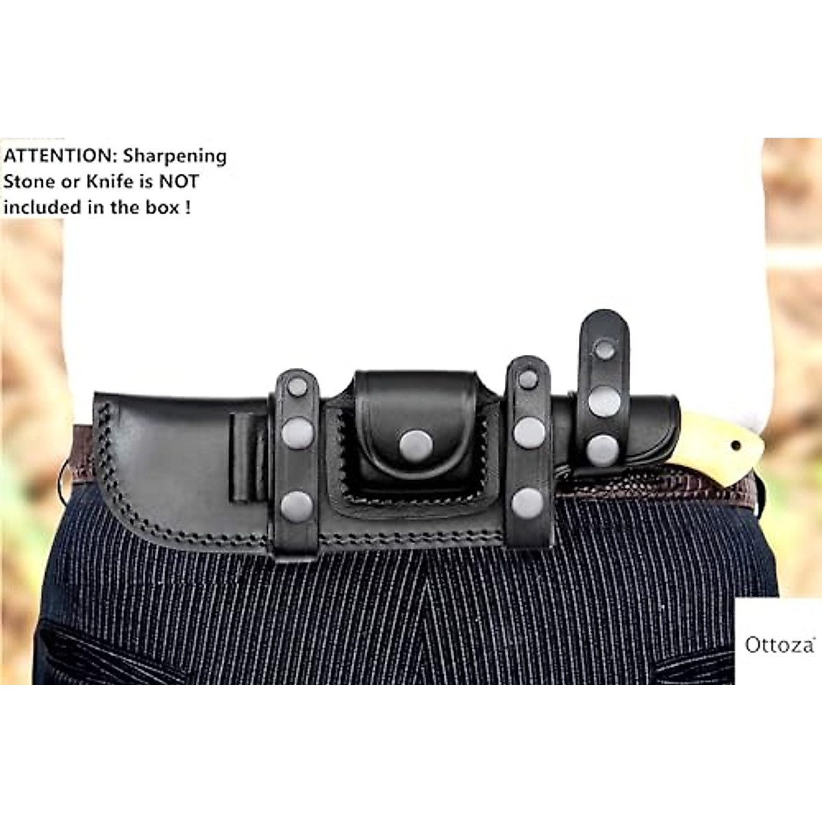 Ottoza Handmade XL Leather Knife Sheath RIGHT HAND Tracker Knife Sheath - Bushcraft Knife Sheath - Hunting Knife Sheath - Survival Knife Sheath Horizontal Carry Black TOP GRAIN LEATHER No:104