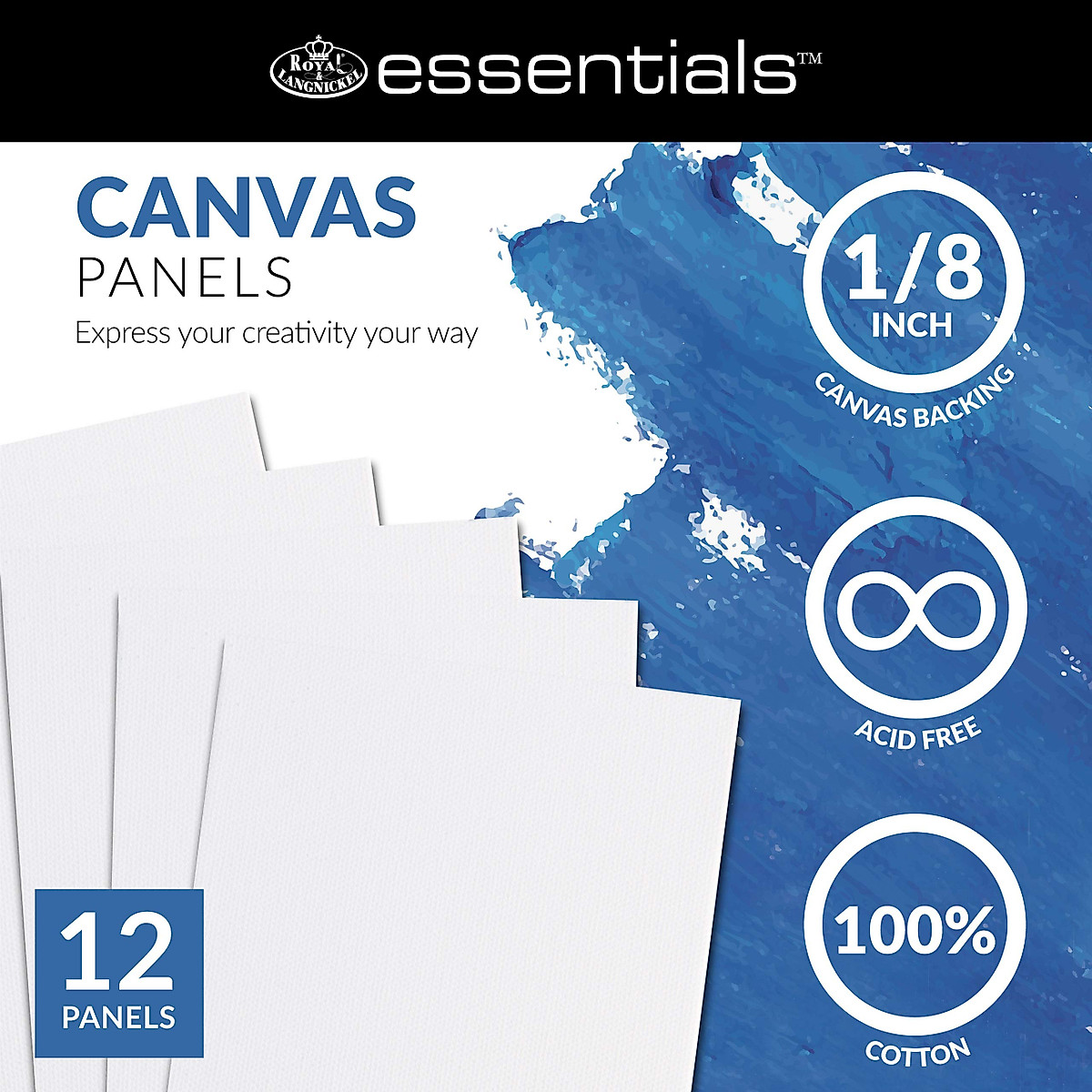 Royal & Langnickel Essentials 9x12 Triple Gessoed Canvas Panel Value Pack, for Oil and Acrylic Painting, 12 Pack