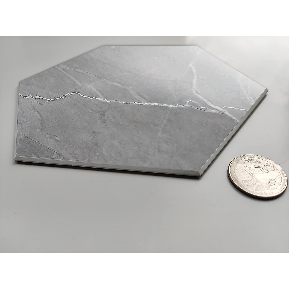 Avant Decor | Stone Composite Hexagon Stone Texture | Peel and Stick Kitchen Backsplash Tiles | Stick On Wall Tiles | Easy DIY Installation | 6” x 6.9” | Single Tile