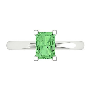 Clara Pucci 1.0 ct Emerald Cut Solitaire Green Simulated Diamond Engagement Bridal Promise Anniversary Ring 18K White Gold Size 4.5