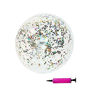 Yuguolorry Swimming Beach Ball Jumbo Pool Balls Confetti Glitters Inflatable Swimming Pool Water Ball Beach Outdoor Summer Party Favors for Adult Inflatable Beach Balls (Iridescent 23 Inch)