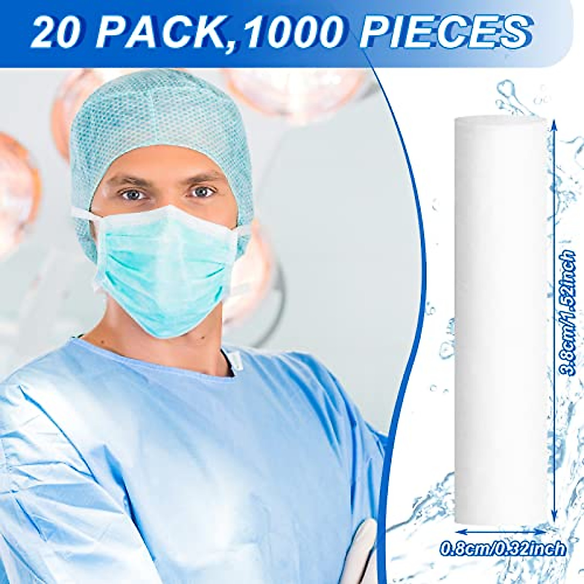 1000 Counts Dental Gauze Rolls, Cottons Pads for Dentists, Good Absorbent Nose Plugs Flexible Dental Cotton Rolls Swabs Rolled Cotton Ball for Kids, Adults Nosebleed, Mouth Gauze Accessories, 1.5 Inch
