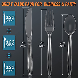 360 Count Plastic Silver Ware Heavy Duty, 120 Forks, 120 Spoons, 120 Knives, Heat Resistant & BPA Free Disposable SilverWare, Disposable Cutlery set, Premium Clear Utencils for Party Supply