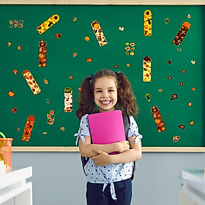 Spiareal 24 Sets Fall Decor Autumn DIY Bookmarks for Kids Thanksgiving Fall Craft Kits Paper Blank Bookmarks Art Set with Maple Leaves Turkey Acorn Mushroom Sunflower Pumpkins Stickers for Art Kit