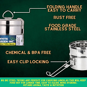 WG inc Stainless steel Lunch Box For Kids & Adults Traditional Indian Tiffin Bento Three Compartment Food Storage Container - Best for Work/School/Office/Camping- Dishwasher safe (3 Tier)