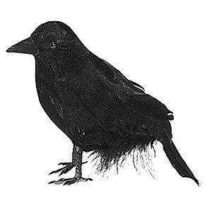 Warmtree 8 Pcs Black Feathered Crows Ravens Statue Black Birds Figurine Handmade Artificial Birds Halloween Crows for Halloween Party Home Garden Decoration Outdoor Indoor Party Supplies Props