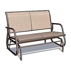 GOLDSUN Swing Glider Chair Patio Swing Bench for 2 Person, Outdoor & Indoor Lawn Steel Rocking Garden Loveseat with Cupholder for Outside,Patio, Backyard, Poolside(Coffee)