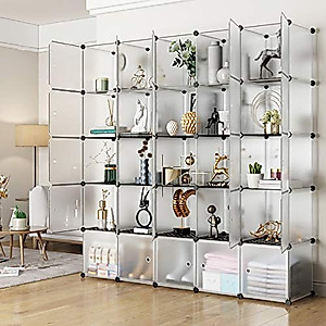 KOUSI Portable Storage Cube - 14"x14" Cube (25 Cubes) Cube Organizer Cube Storage Shelves Cube Shelf Room Organizer Clothes Storage Cubby Shelving Bookshelf Toy Organizer Cabinet, Transparent White