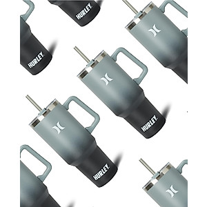 Hurley Tumbler Thermos - 40oz Double Wall Vacuum Insulated Travel Mug with Handle - BPA Free Stainless Steel Water Bottle - Leak Proof Hot and Cold Coffee Car Cup, Size 40 Ounces, Gradient Black/Grey