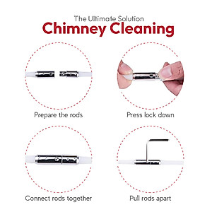 Morinoli 33 Feet Chimney Sweep Kit, Chrome Button Locking System, Chimney Cleaning Kit, Chimney Brush, Chimney Cleaning Tool, Chimney Cleaning System with 10 Flexible Chimney Rods