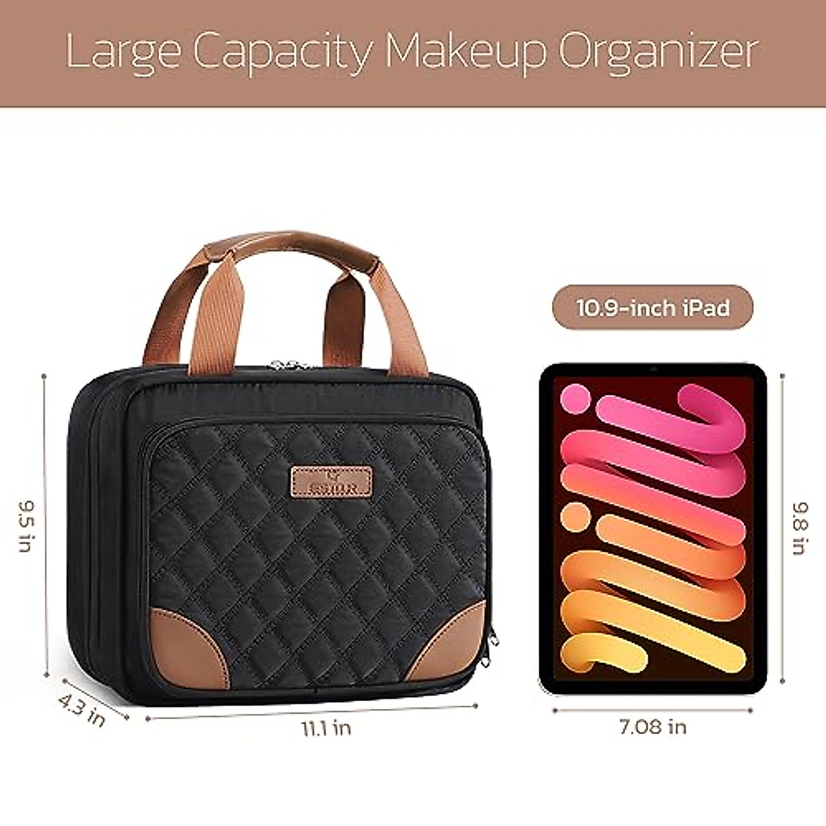 Travel Toiletry Bag for Women with Hanging Hook, Extra Large Travel Makeup Bag Organizer with Detachable Clear Bag, Suitable for Full-Sized Toiletries