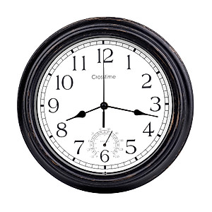 12 Inch Indoor Outdoor Clock Waterproof with Thermometer Retro Wall Clocks for Patio Pool Garden Home,Bronze
