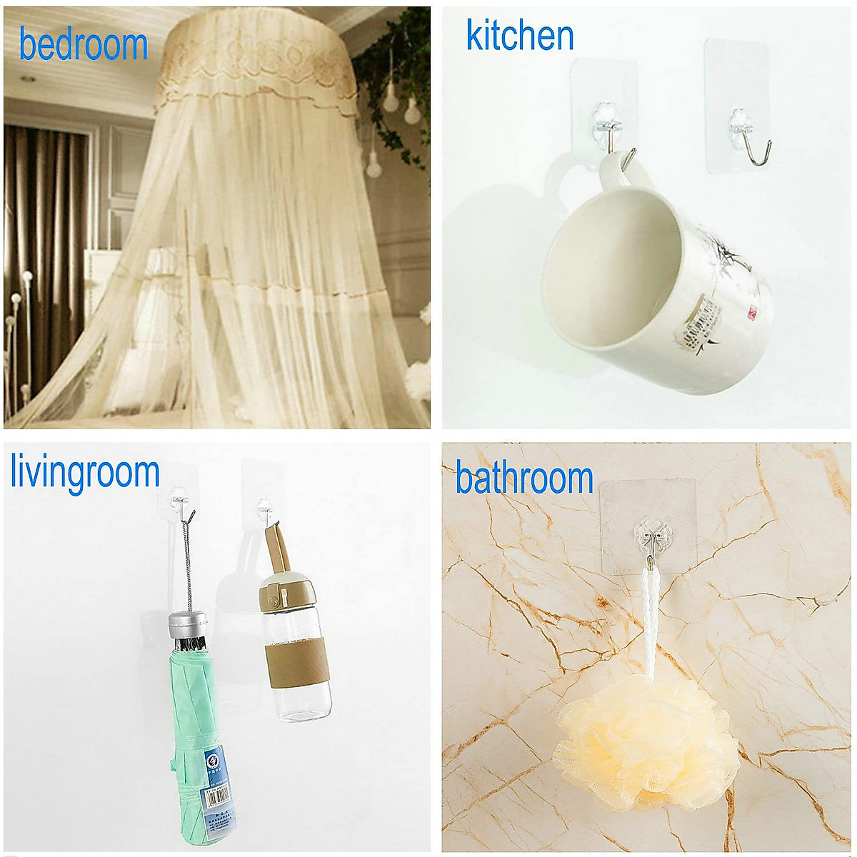 Jwxstore Wall Hooks for Hanging 33lb(Max) Heavy Duty Self Adhesive Hooks 24 Pack Transparent Waterproof Sticky Hooks for Keys Bathroom Shower Outdoor Kitchen Door Home Improvement Utility Hooks