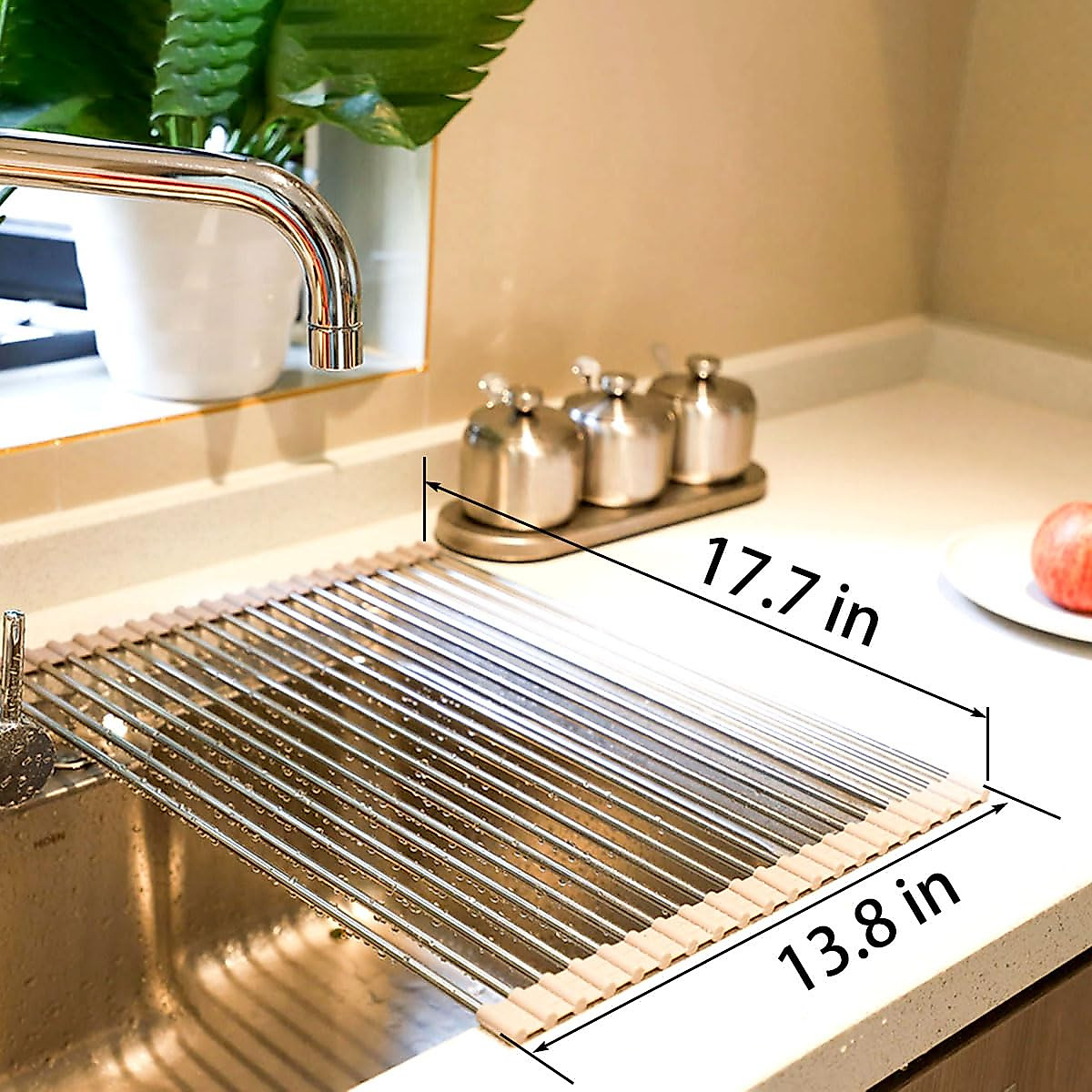 AMZALIBA Roll up Over The Sink Dish Drying Rack Roll-up Drying Rack Kitchen Rolling Dish Drainer Foldable Sink Drying Rack Mat Dish Drying Rack for Kitchen Sink Counter (17.7 inches X11.2 inches )