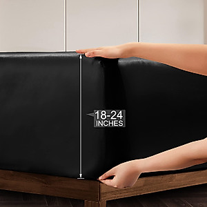 Vonty Satin Sheets Extra Deep Pocket King Size Sheets - Cooling & Silky Satin King Sheets Set with 18-24 Inch Deep Pocket, Black Satin Bed Sheets Fit Up to 24" Deep Matress - 4 Piece