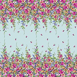 Texco Inc Floral Pattern Poly Spandex Double Border Bubble Crepe Chiffon Minimal Stretch/Prints Woven Apparel DIY Fabric, Mint Pink 1 Yard