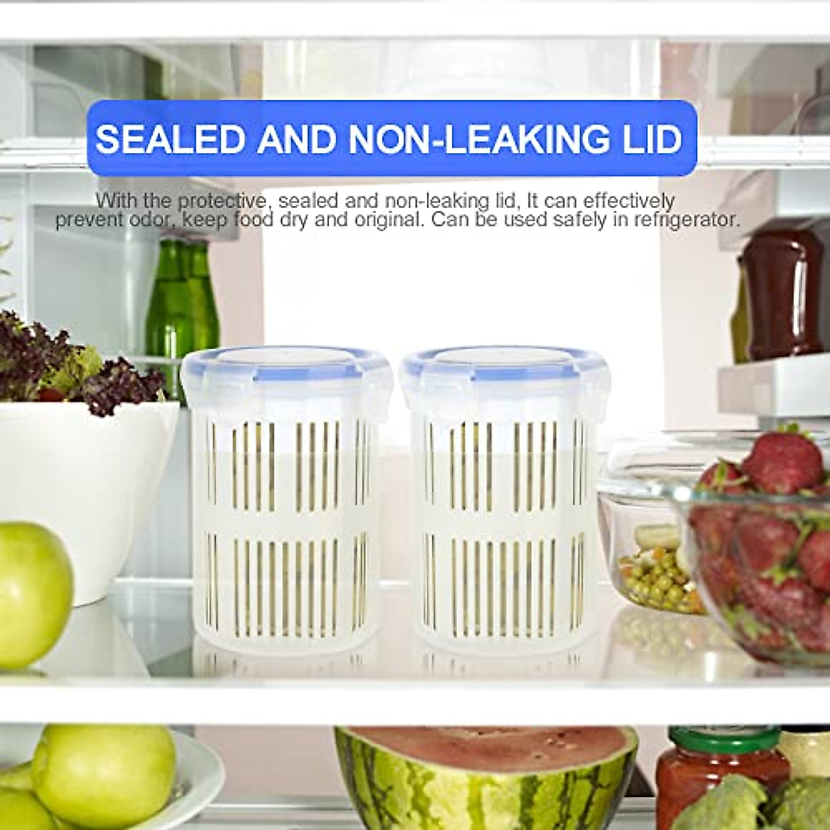 BestAlice 2 Pack Pickle Jar with Strainer Insert, Transparent Pickle Storage Container with Leaks-Proof and Lock It Lid, Pickle Holder Keeper Lifter, Barrel of Olive Jalapeno, Food Storage Container