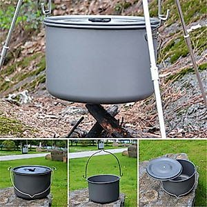 LinaLife Carry Camping Hiking Outdoor Cookware Cooking Picnic Camping Pot Hanging Pot Cooking Kettle with Lid Pan Cookware for Camping Hiking Fishing Picnic Backpacking 5 Quarts