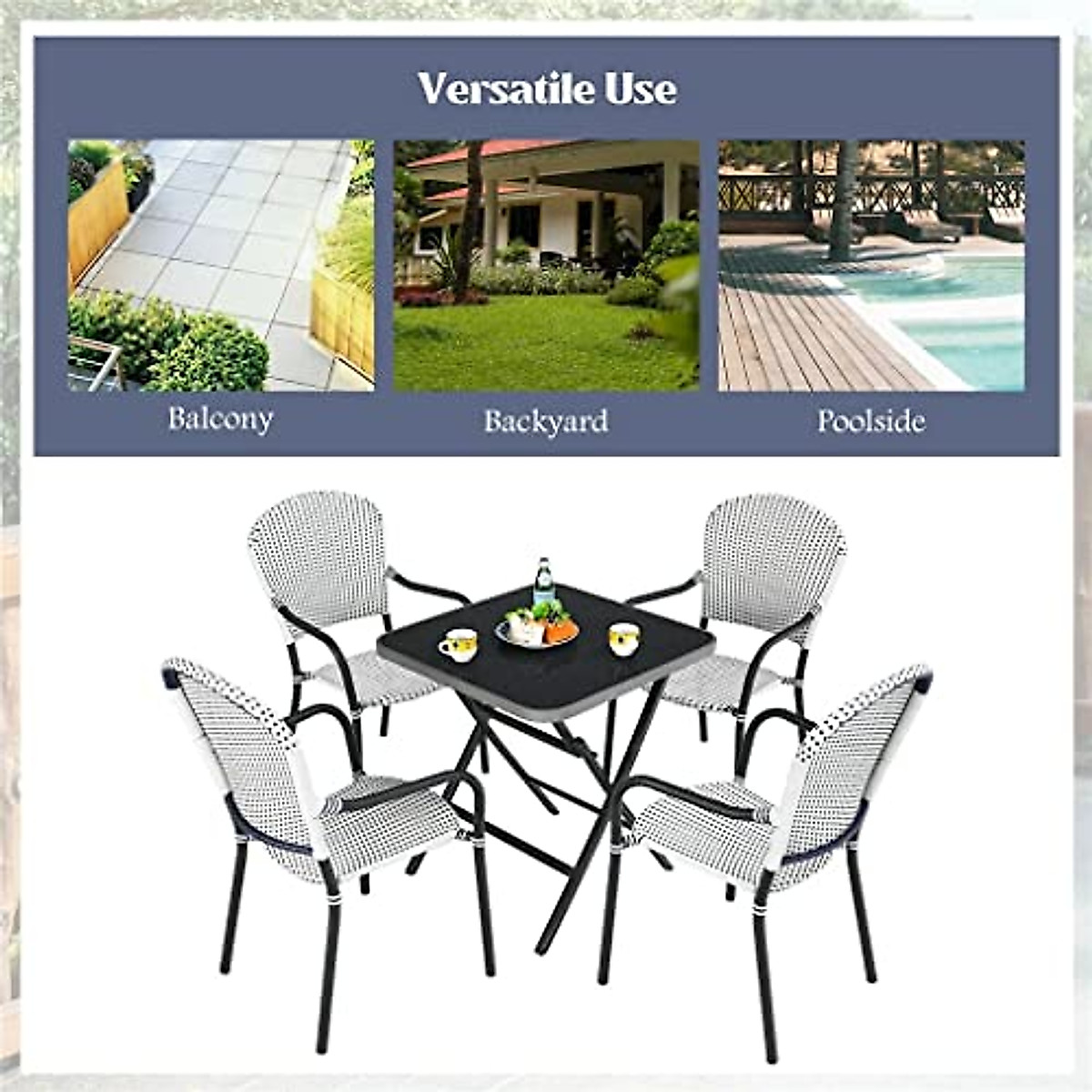 ZHYH Set of 4 Patio Dining Chairs with Stackable arms no Assembly Required