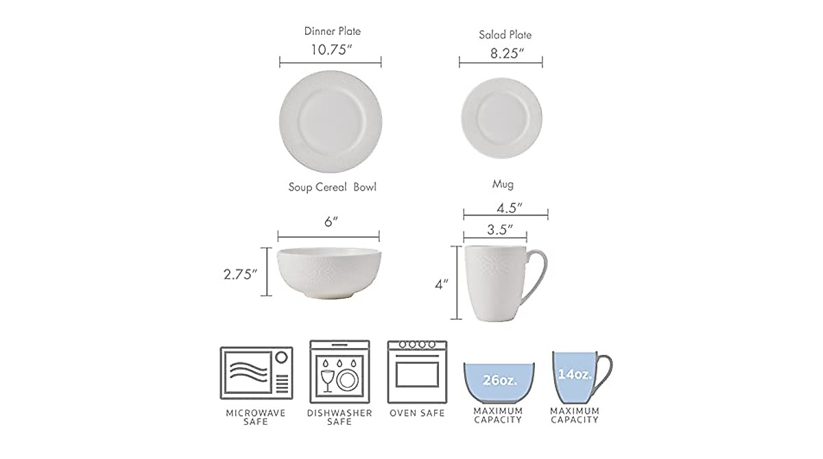 Mikasa Indira 16-Piece Dinnerware Set - Durable, Elegant White Bone China