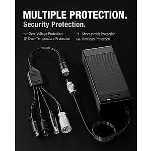 stio Universal Power Adapter Charger for Gotrax/Hiboy, 42V/36V 2A GX16 GX12 3Pins DC5.5-2.5/2.1 XLR 3Prong Connector Power Supply for 36V Lithium Battery UL Certified Charger