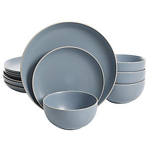 Gibson Home Rockaway Round Stoneware Dinnerware Set, Service for 4 (12pcs), Blue