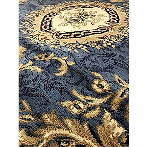 Traditional Octagon Oriental Floral Aubusson Area Rug Persian Light Blue Burgundy Beige Design 602 (4 Feet X 4 Feet)