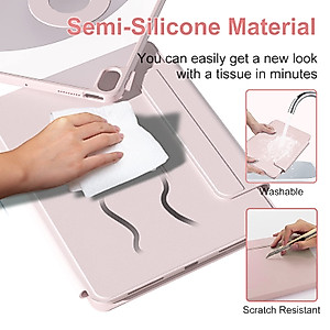 Case for iPad Air 5th/4th Generation 10.9 Inch 2022/2020,360 Rotatable with Powerful Magnet,2 in 1 Detachable Clear Case and Washable Semi-Silicone Protective Cover Smart Folio Support Pen Charger