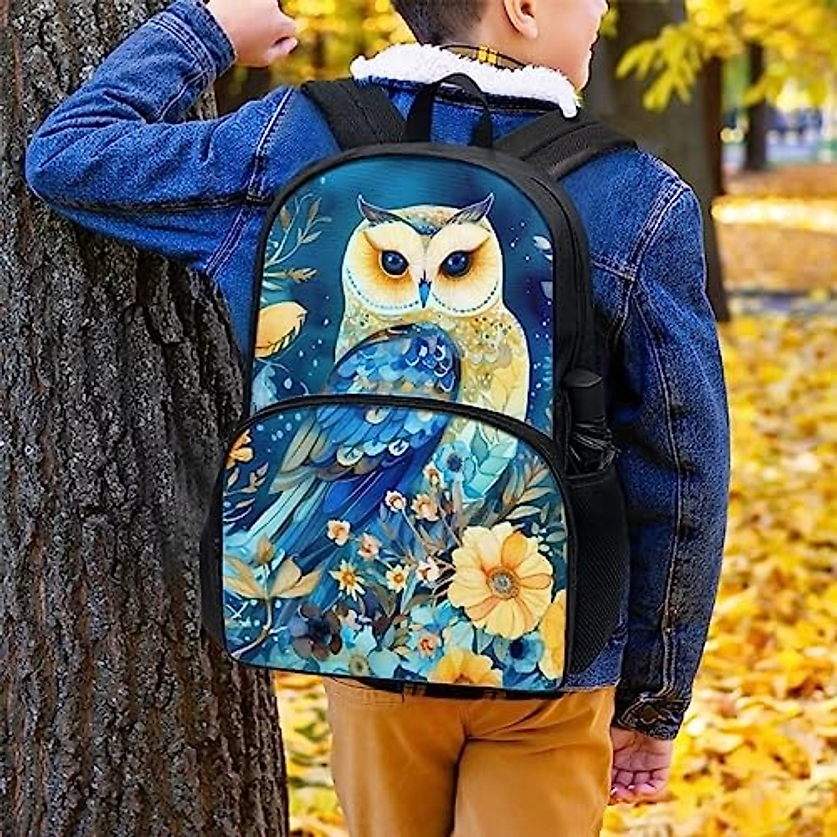 Pinupub Kids Blue Owl Flowers Backpack 3pcs Set Including 17 Inch Large School Bag With Lunch Bag And Practical Pen Bag