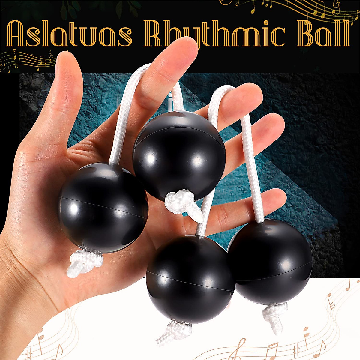 Facmogu 2PCS Aslatua Authentic Rhythm African Shaker, Aslatuas Rhythmic Ball for Lovers Beginners, Hand Shaker Balls from West Africa for Party Stage Performance Concert - Black