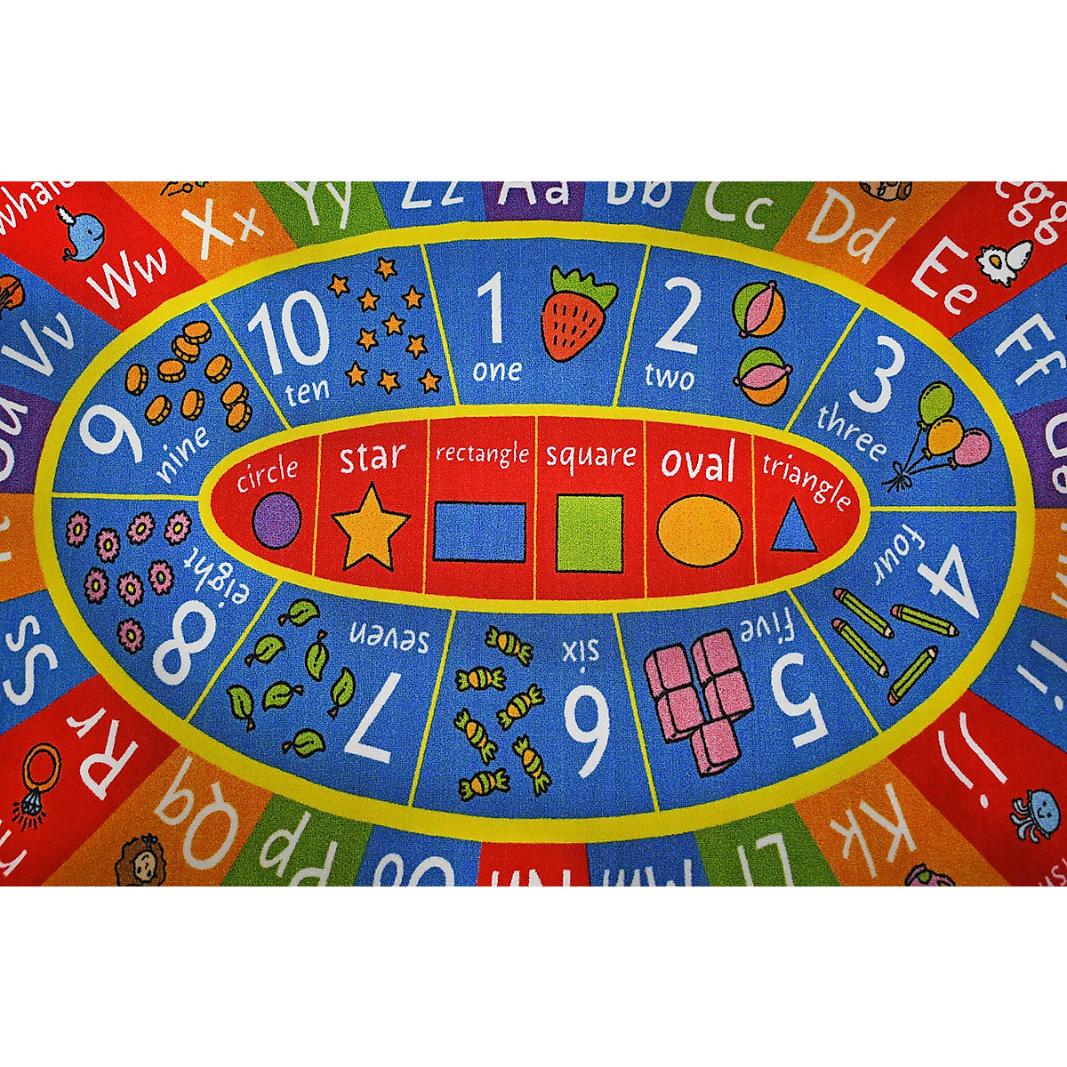KC Cubs Playtime Collection ABC Alphabet, Numbers and Shapes Educational Learning & Game Area Oval Rug Carpet for Kids and Children Bedrooms and Playroom, Multicolor, 7' 8" x 9' 10'' (KCP010033-8x10)
