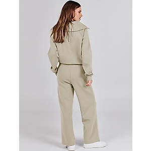 ANRABESS Women 2 Piece Outfits Sweatsuit Oversized Sweatshirt Sweatpants Tracksuit Sweat Lounge Matching Set 2024 Fall Trendy Light Khaki Medium