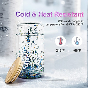 AGH Sublimation Snow Globe Glass Can Blanks 16 oz 6 Pack Sublimation Double Wall Glass Tumbler with Bamboo Lids and Straws Pre-drilled Cups for Snow Globe glitter Clear