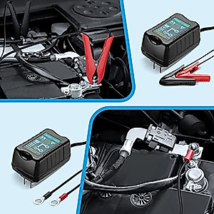 EBL 6V 12V Battery Charger 1.5A Car Charger - Portable Automotive Car Battery Charger Trickle Charger Battery Maintainer with Temperature Compensation for Cars, Motorcycles, Boats, ATVs, RVs