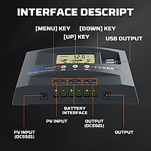 POWERWIN 50A MPPT Solar Charge Controller 12V 24V Solar Panel Battery Intelligent Regulator Dual USB with LCD Display Suitable for LiFePO4 Battery