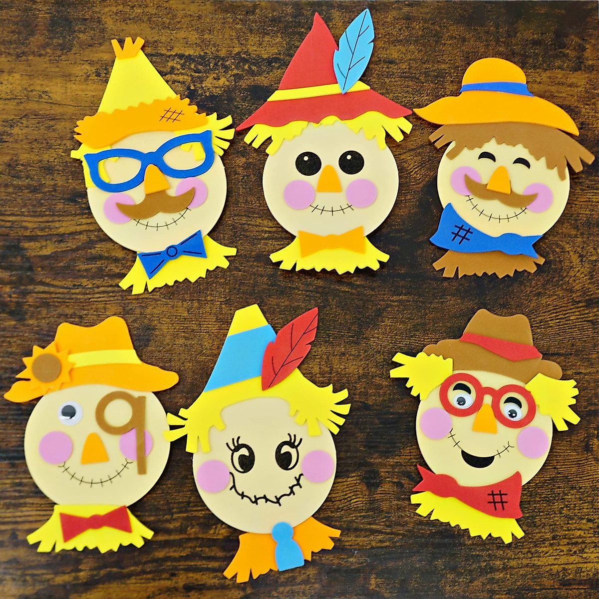 4E's Novelty Scarecrow Fall Crafts for Kids (12 Pack) Foam Self Adhesive, Crafts for Kids Bulk with Magnet, Halloween, Thanksgiving DIY Party Favors Activity for Ages 3-12