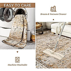 befbee Washable Rug 8x10 Area Rugs for Living Room - Stain Resistant Non-Slip Backing Rugs for Bedroom - Vintage Boho Persian Large Area Rug (Apricot/Blue, 8'x10')