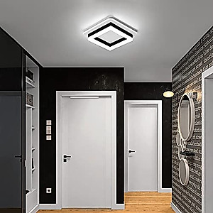 CANEOE Square Modern Led Ceiling Light Fixture, 24W Black Flush Mount Hallway Ceiling Light Small Close to Ceiling Lamp for Living Room Bedroom Kitchen Balcony Cloakroom (Cool White, 6000K)