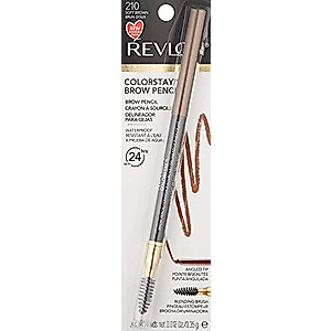 Revlon ColorStay Eyebrow Pencil with Spoolie Brush, Waterproof, Longwearing, Angled Tip Applicator for Perfect Brows, 210 Soft Brown, 0.021 oz
