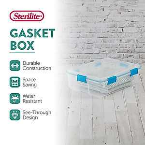 Sterilite Gasket Box, Stackable Storage Bin with Latching Lid, 37 Quart, 12 Pack