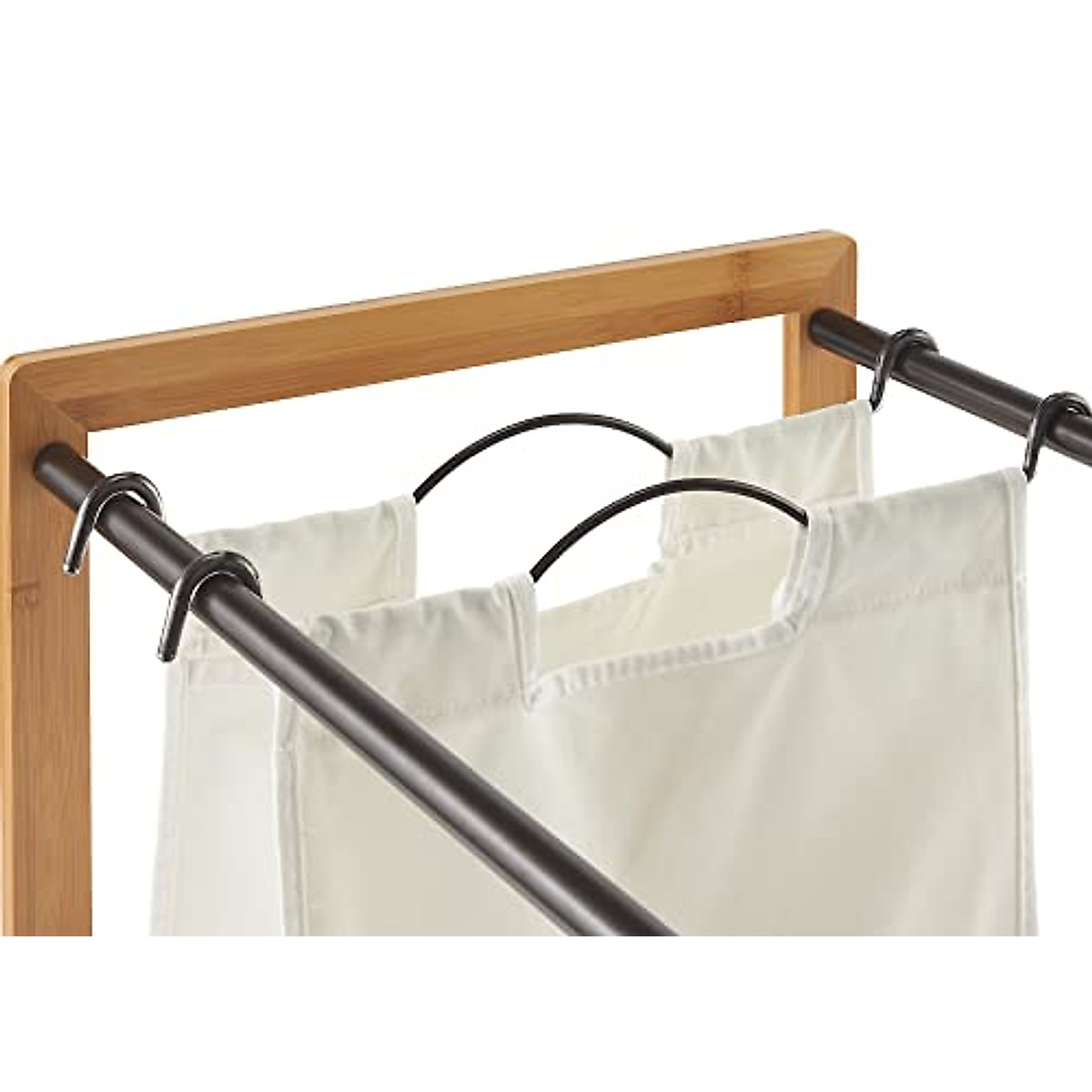 TRINITY EcoStorage 3-Bag Bamboo Laundry Station, Laundry-Room Organization and Dirty Clothes Hamper with 3 Shelves for Bedroom, Closet, Dorm Room and More, Bronze Poles