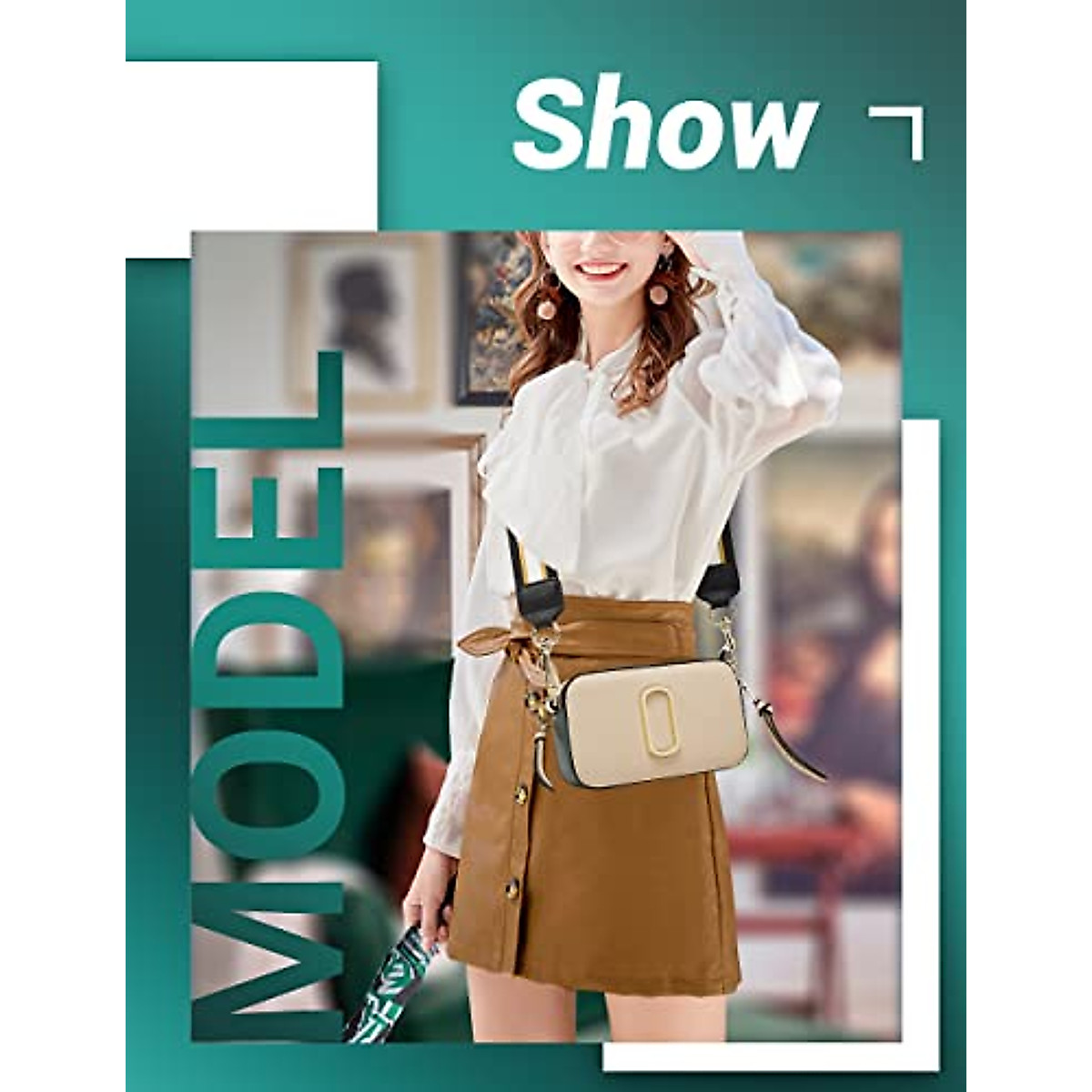 Iswohjzzz Designer Crossbody Bag Purse Women Snapshot Mini Leather Crossbody Bag Wide Strap Shoulder Handbag Camera Clutch Khaki