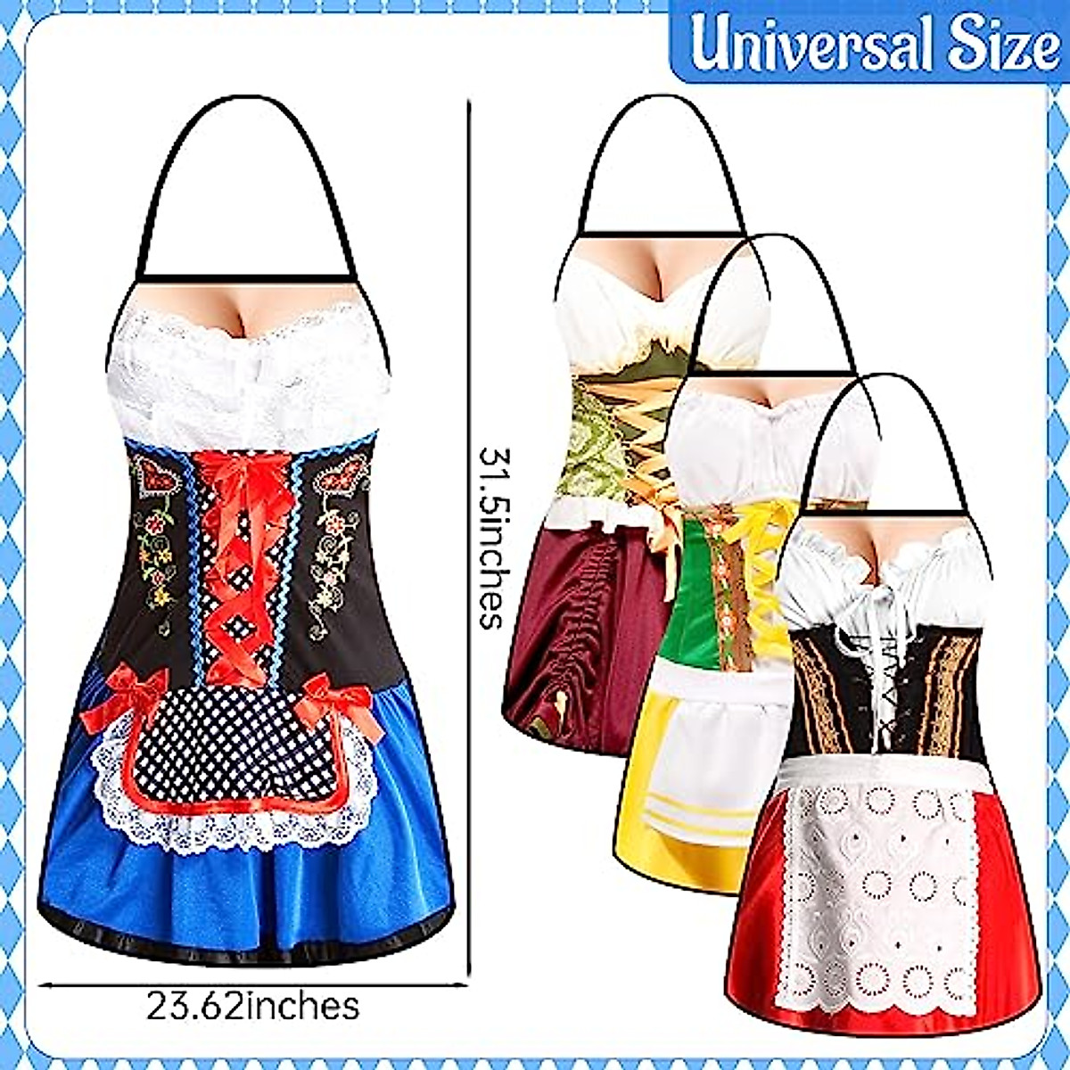 ZYP 4PCS Oktoberfest Apron for Woman,Female Funny Novelty Apron for German Oktoberfest Party Costume,Couples Cooking Dirndl Apron for Bavarian Beer Festival