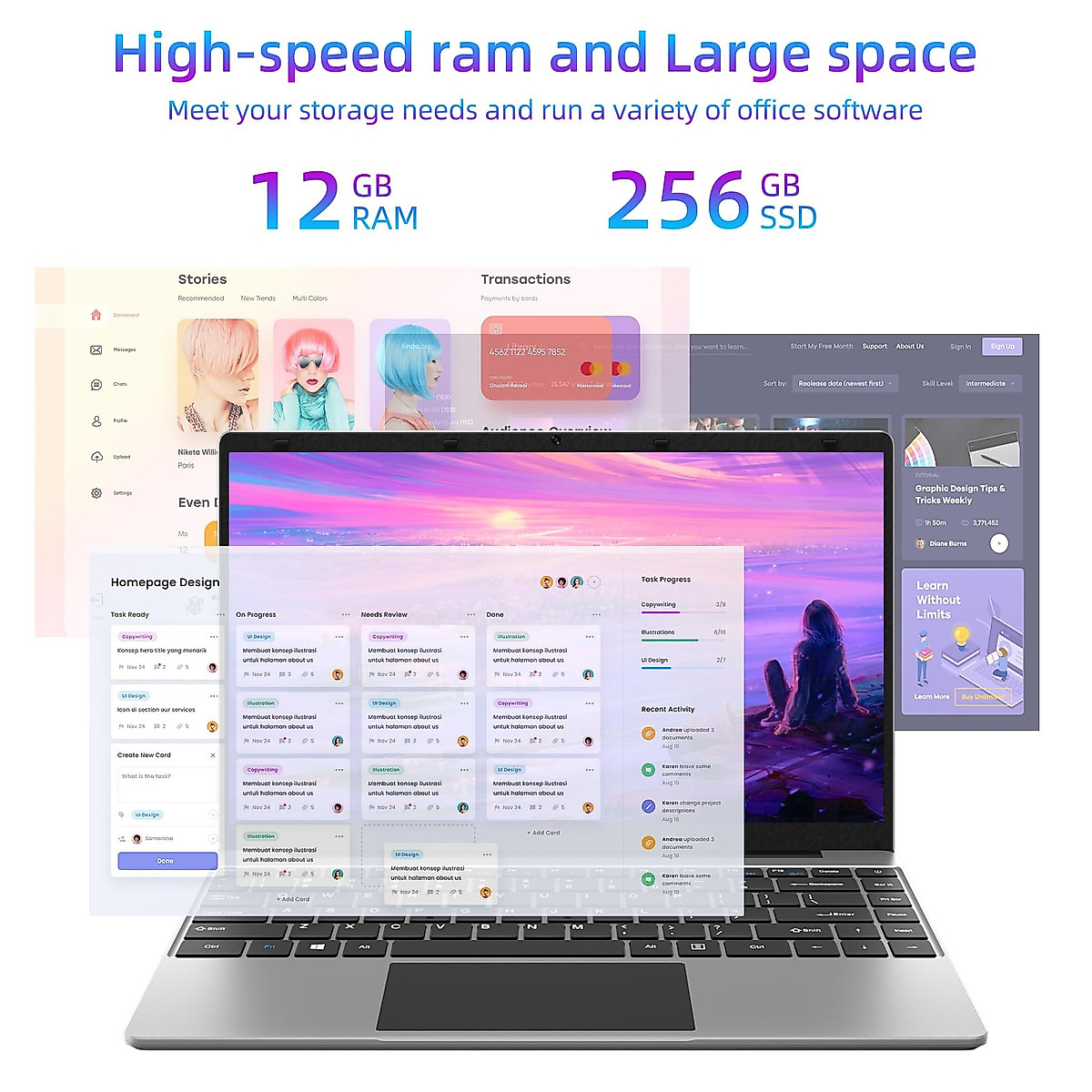 jumper Laptop 14 Inch, Intel Celeron J4105 CPU(Up to 2.5GHz), 12GB LPDDR4 RAM, 256GB SSD Laptops Computer, FHD 1920x1080 Display. (RAM:12GB, SSD:256GB)